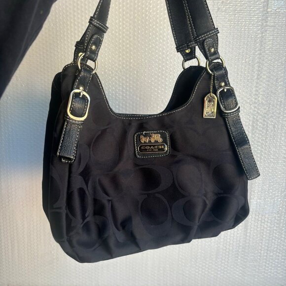 Coach | Bags | Coach Madison Signature Black Sateen 3 Compartment ...